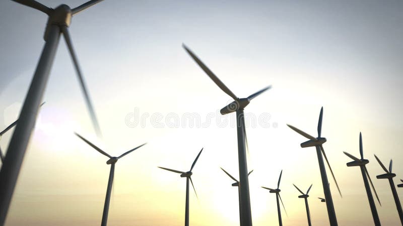 Scene of Wind Turbine Energy. Animation. Night Time. Stock Video ...