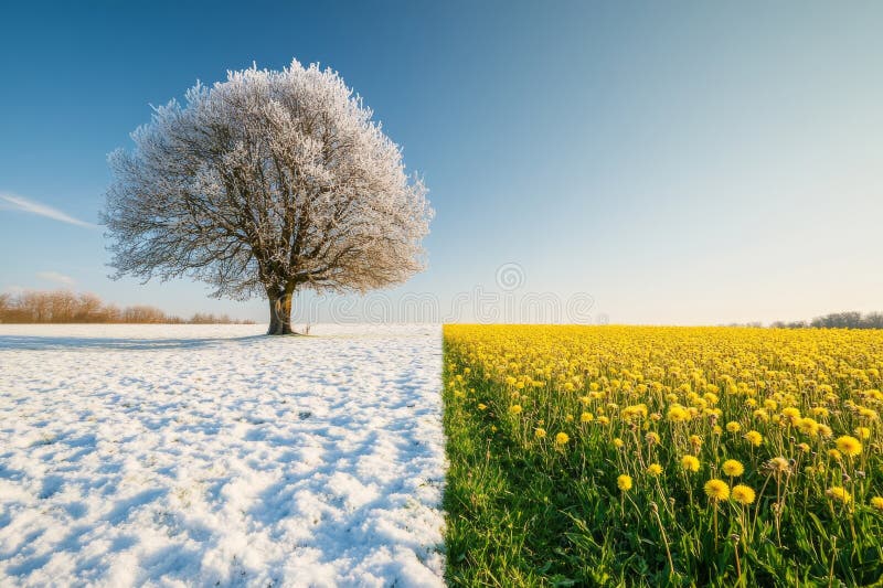 A Scene of Winter and Spring with a Clear Blue Sky, Symbolizing the ...