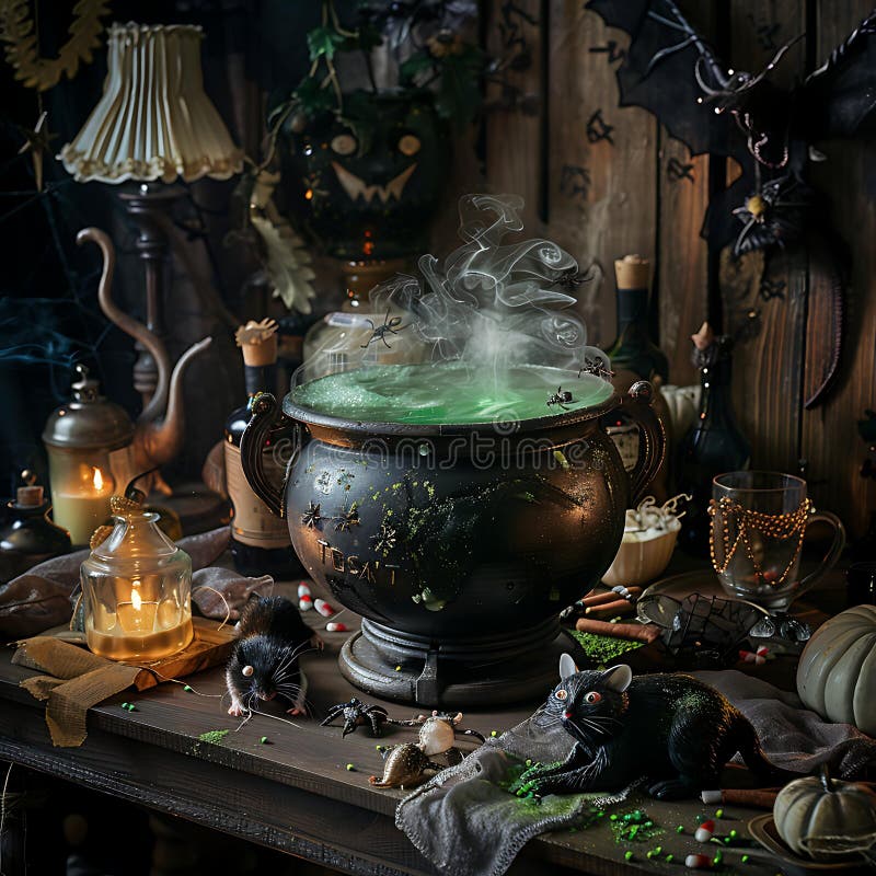 Spooky Props Like Rats, Spiders, and a Black Cat, Creating a Magical ...