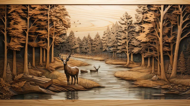 Scene wood burning art stock illustration. Illustration of pyrography ...