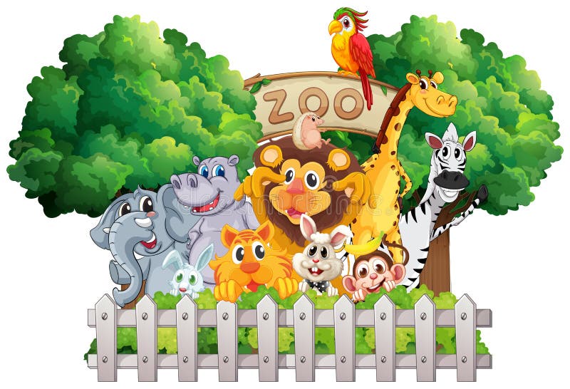 Scene with Zoo Animals and Sign Stock Vector - Illustration of graphic ...