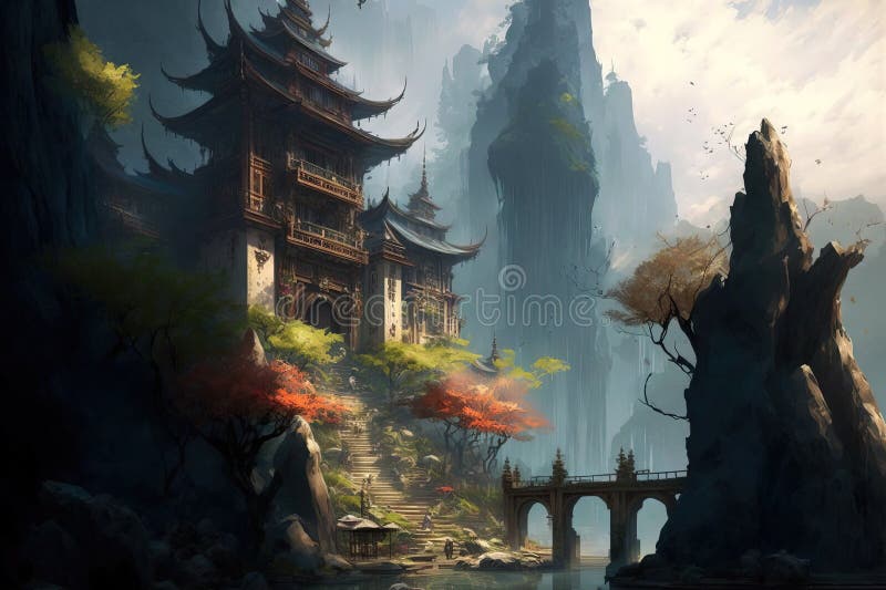 Sceneries of Chinese Fantasy Stock Illustration - Illustration of ...