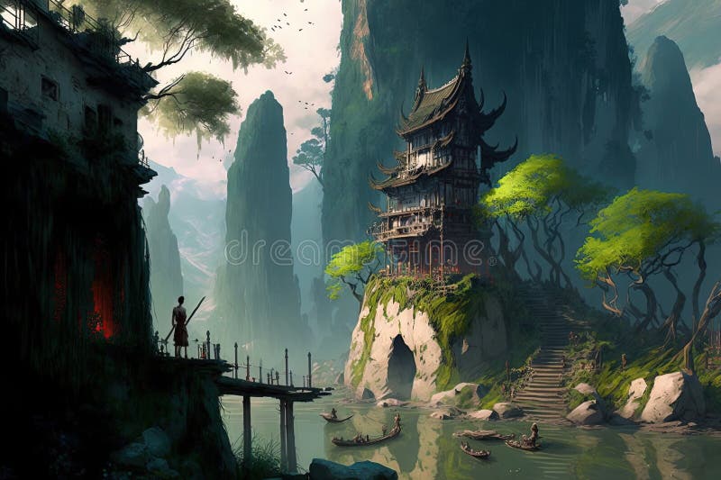 Sceneries of Chinese Fantasy Stock Illustration - Illustration of ...