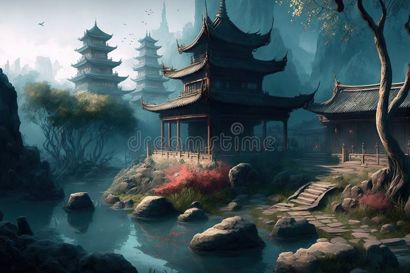 Sceneries of Chinese Fantasy Stock Illustration - Illustration of ...