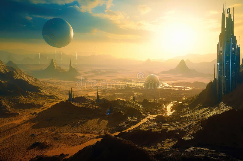 Scenery of Alien Planet in Deep Space. Space Landscape Stock ...