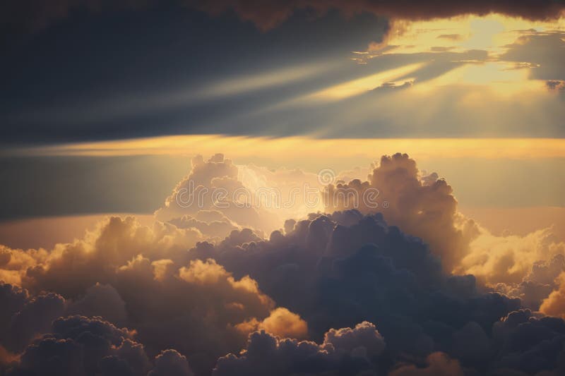 Scenery with Clouds and Sky with Sun Rays, Created Using Generative Ai ...