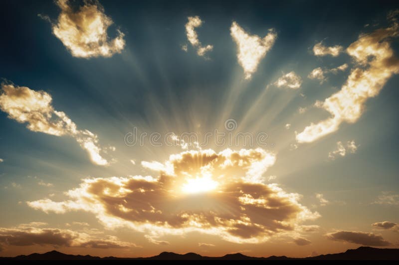 Scenery with Clouds, Sky and Sun Rays, Created Using Generative Ai ...