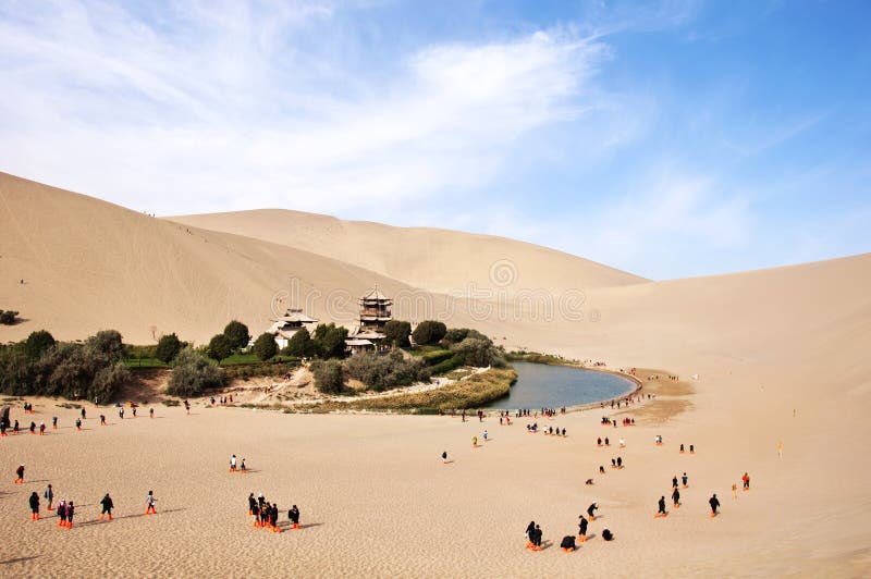 Crescent Spring, Dun Huang, China Stock Image - Image of huang, morning ...