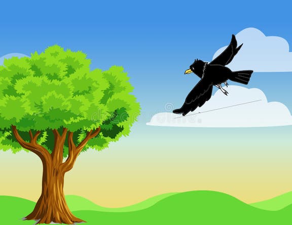 Scenery Crow Flying in the Sky Looking Down - 1 Stock Illustration ...