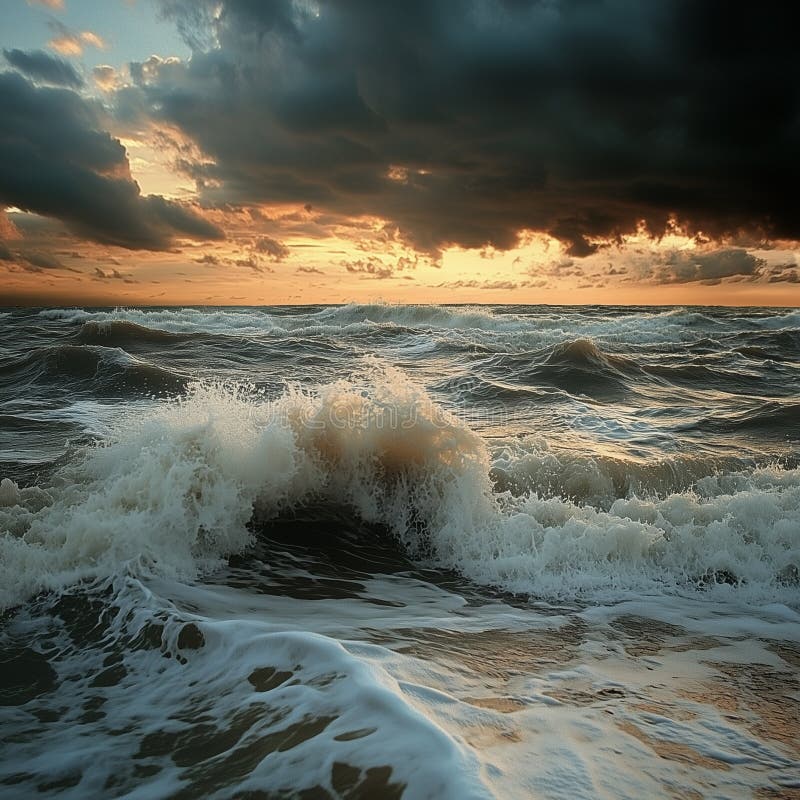 The Scenery of Cyclone in the Sea Beach Stock Illustration ...