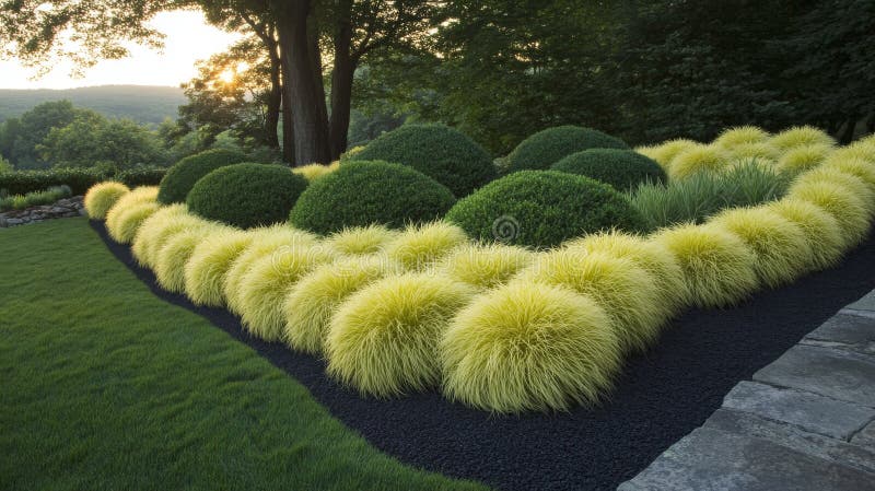 The Scenery Features a Golden Grass Hedge Line, a Sunny Day ...