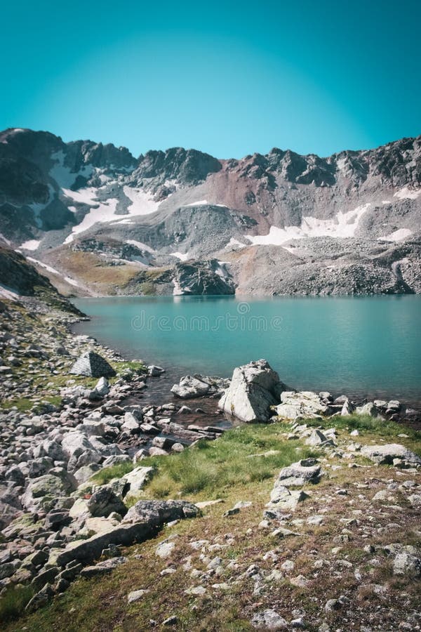 Scenery of High Mountain with Lake and High Peak Stock Image - Image of ...