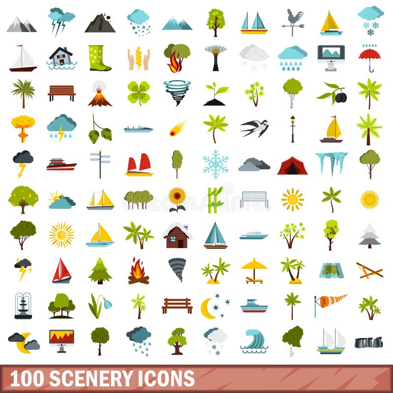 100 Scenery Icons Hexagon Green Stock Vector - Illustration of paint ...