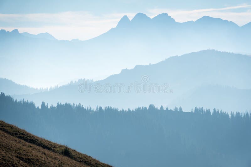 Scenery of the Layers of Mountains and Forested Hills Stock Image ...