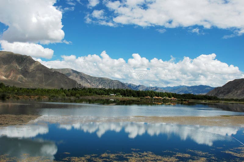 Scenery of the Lhasa river stock photo. Image of reflection - 12693106