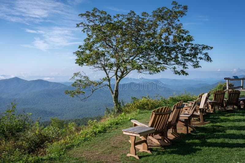 Scenery Looking Rocking Chairs on Mountain Overlook Stock Image - Image ...