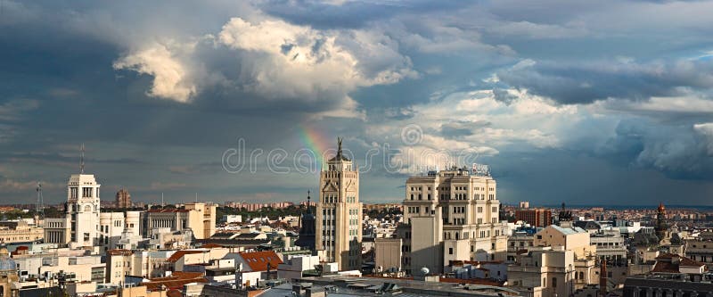 Scenery of Madrid from Above, with Rainbow Stock Photo - Image of ...