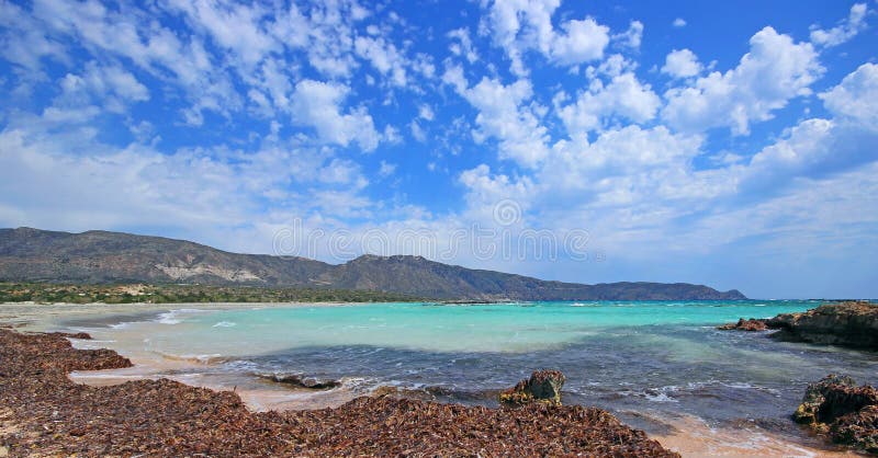 Scenery of Maleme Beach on Crete, Greece Stock Photo - Image of greece ...