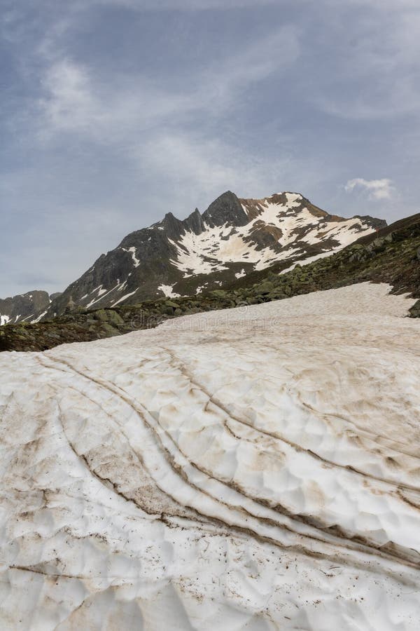 Scenery Mit Remaining Shnow Field in High Altitude in the Alps in ...