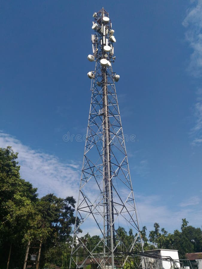 A Scenery of a Mobile Tower with the Blue Sky Stock Image - Image of ...