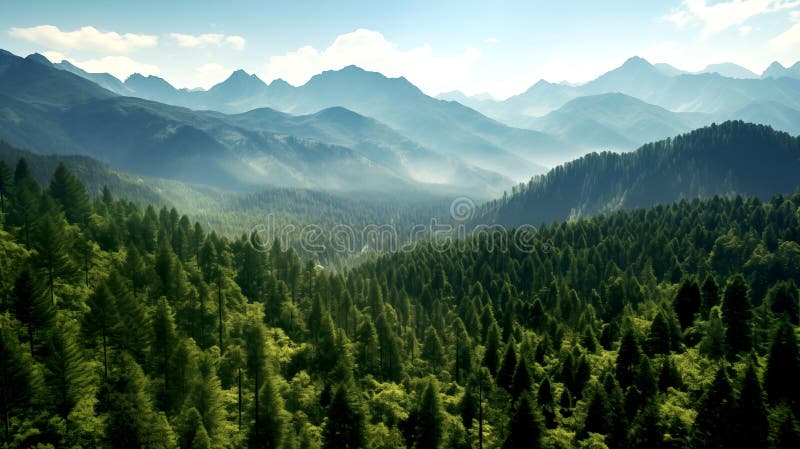 Scenery of Nature Pine Forest Trees with Layered Mountain Behind with ...