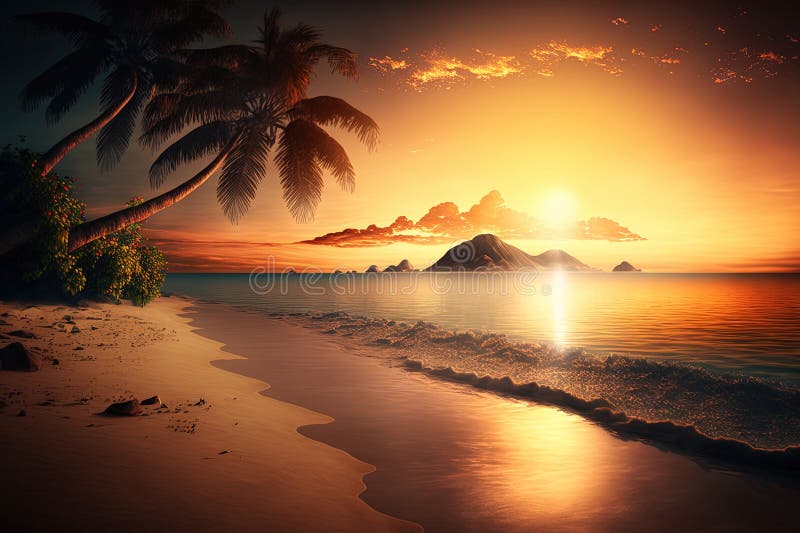 Scenery from Paradise Beach on a Tropical Island, Sunrise Image Stock ...