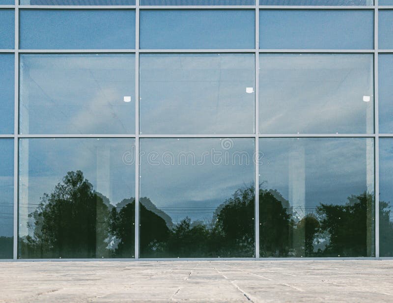 Scenery Reflection on New Commercial Office Building Glassy Facade ...