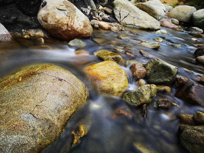 Scenery of River Stream Flowing between Rocks with Motion Blur Due To ...