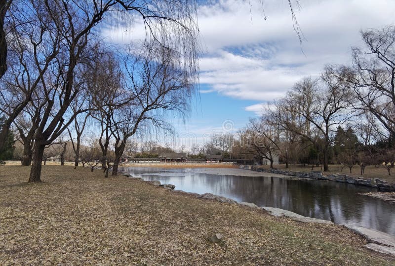Scenery of the Riverside in the Suburbs in Winter Stock Photo - Image ...