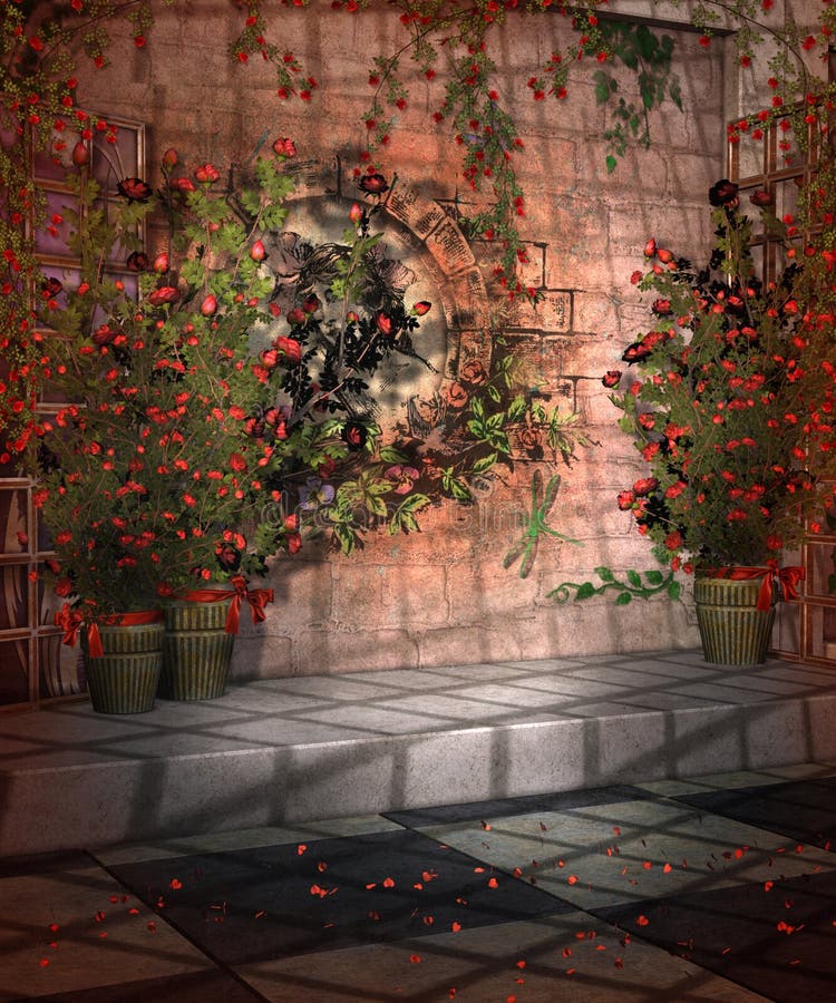 Scenery with roses 1 stock illustration. Illustration of valentine ...