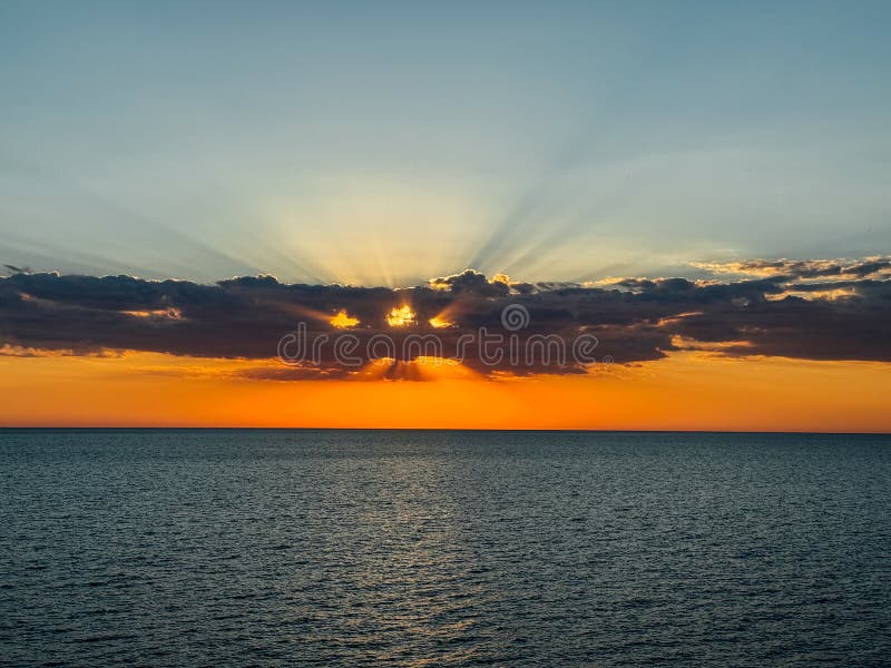 Scenery, Sea and Sunset on the Horizon with Clouds Stock Image - Image ...