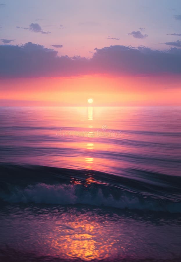 Scenery with Sun Setting Over Ocean, Created Using Generative Ai ...