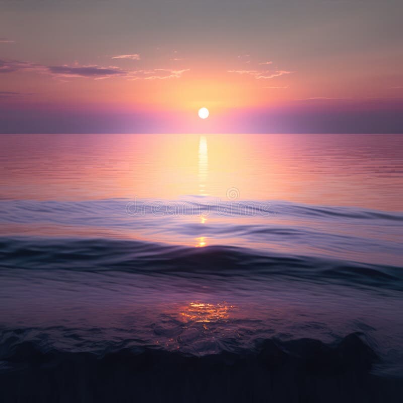 Scenery with Sun Setting Over Ocean, Created Using Generative Ai ...