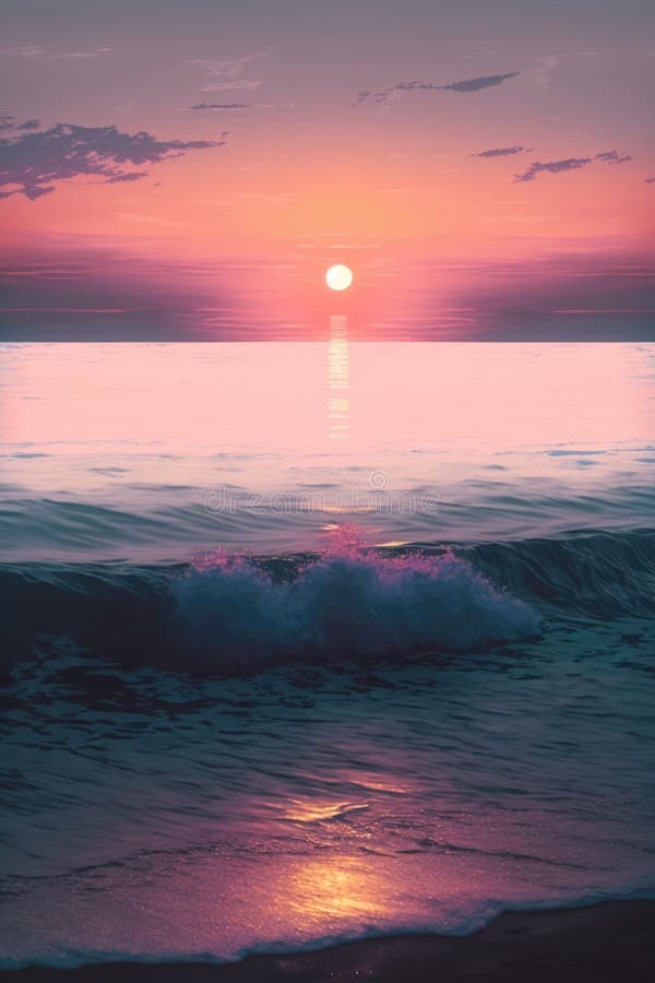 Scenery with Sun Setting Over Ocean, Created Using Generative Ai ...