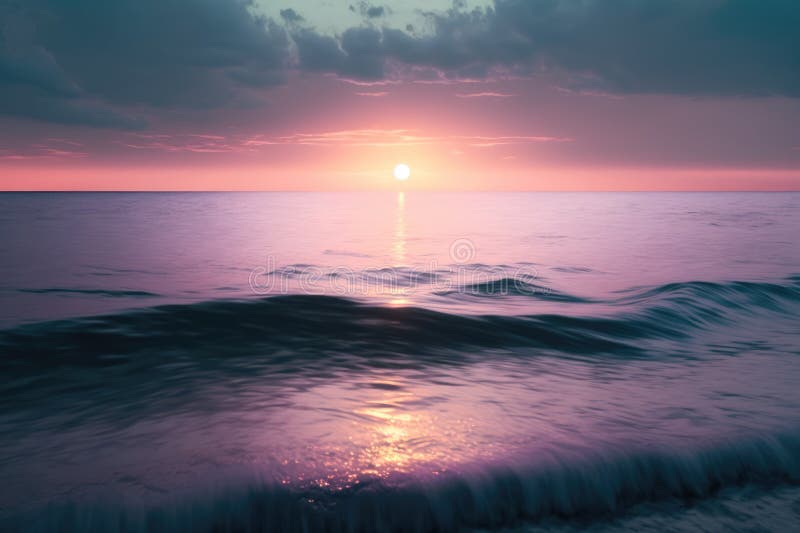 Scenery with Sun Setting Over Ocean, Created Using Generative Ai ...