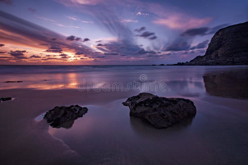 Scenery of Sunset in Duckpool Bay of North Cornwall in UK Stock Image ...