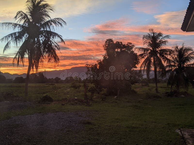 Scenery of Sunset with Hills View at the Village in Malaysia Stock ...