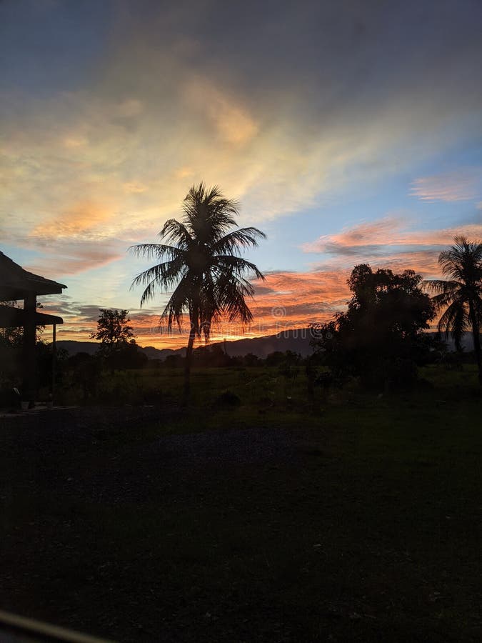 Scenery of Sunset with Hills View at the Village in Malaysia Stock ...