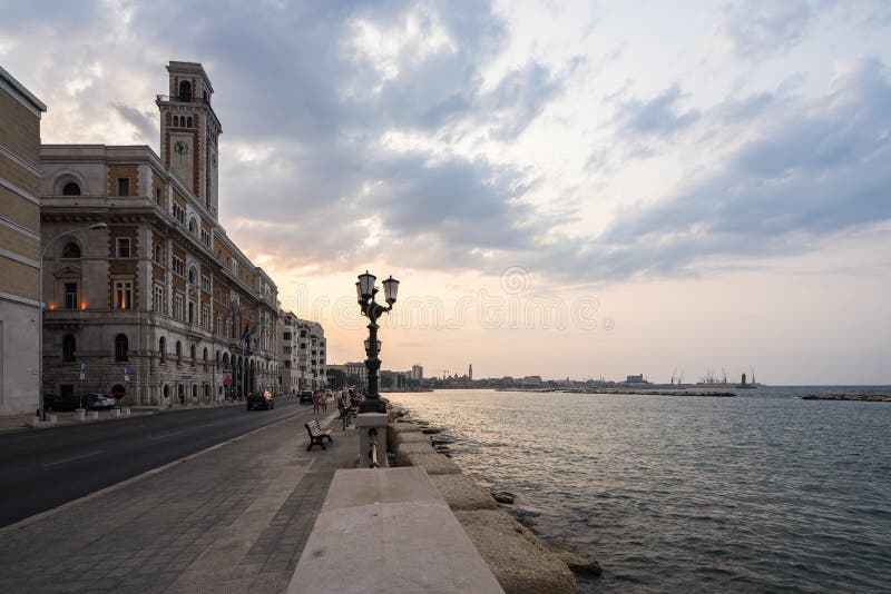 Scenery of Sunset in Seafront Promenade of Bari, Apulia in Italy Stock ...