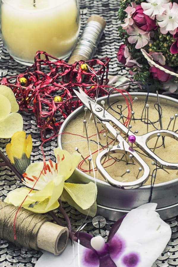 Scenery with Tools for Sewing Activities Stock Image - Image of ...