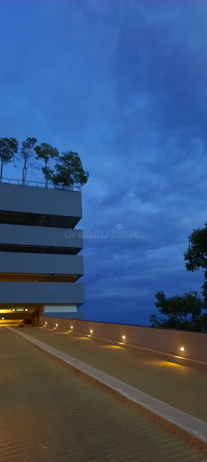 Scenery Tower at Night with Blue Cloud Stock Image - Image of landmark ...