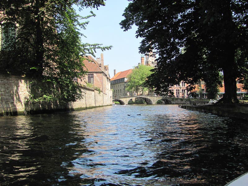 Scenery with Water Canal in Bruges, Belgium Stock Photo - Image of park ...