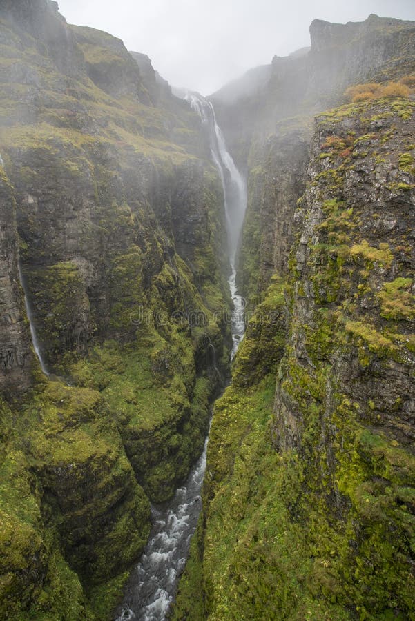 Glymur waterfall, Iceland stock image. Image of elevated - 112325523