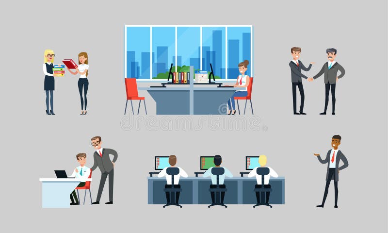 Scenes at Office. Business People, Office Employees Working on ...