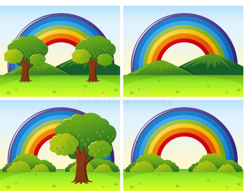 Nature scenes with rainbow stock vector. Illustration of clouds - 66704395