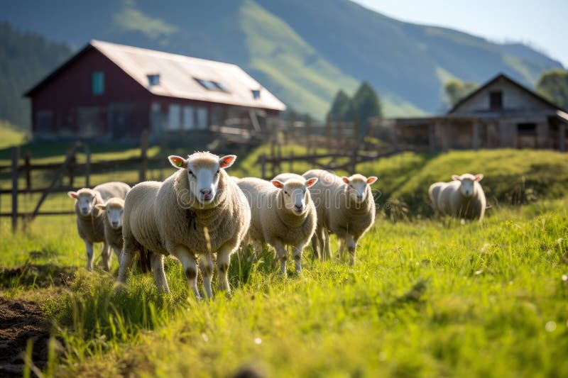 Scenes from a Traditional Big Sheep Farm. AI Generated Stock ...