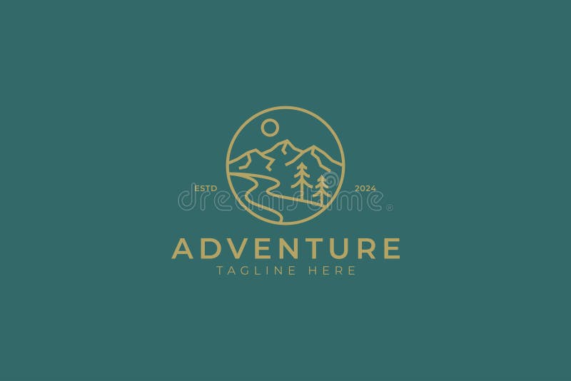 Scenic Adventure Logo Badge Design Featuring Mountains, River and Trees ...