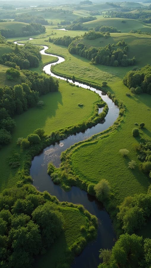 Scenic Aerial Landscape of Meandering River Amidst Lush Greenery and ...