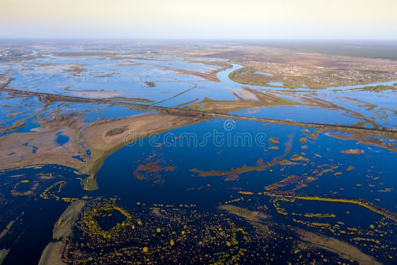 Scenic Aerial View of High Water in Spring Time Stock Image - Image of ...