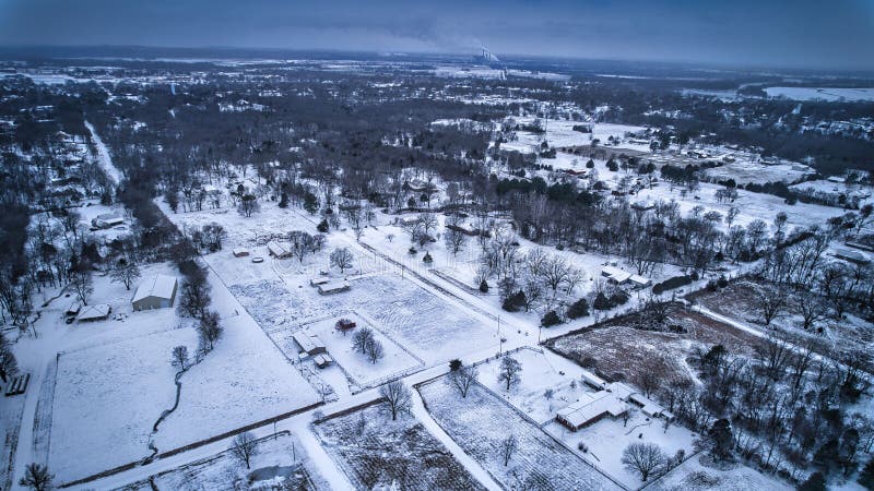 Scenic Aerial View of a Snowy Town at Sunset Stock Photo - Image of ...